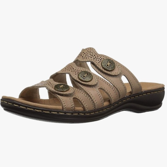 Clarks | Shoes | Clark Leisa Grace Slide Sandals Sand Tan Leather ...